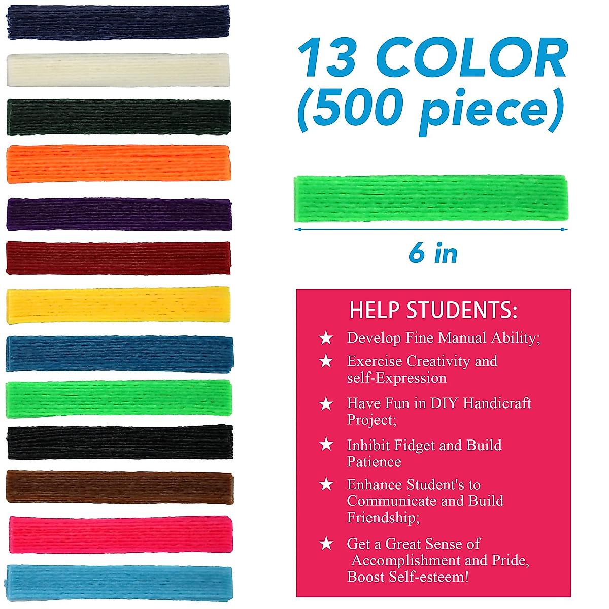 Bofoho 500pc Wiky Sticks Art Crafts Wax Yarn Sticks Non-Toxic Bendable Wiky Sticky Material in Bulk. Perfect Handicraft Gift, Entertainment for Home and Travel Student DIY Project