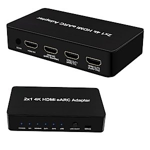 HDMI Switch with eARC Audio Extractor,4K60Hz HDMI Switch 4 in 1 with Audio Out,Supports IR Remote,18Gbps,eARC/ARC,Soundbar,HDCP 2.2,LPCM 7.1,HDR10,Dolby Digital Plus (Black 201EARC)