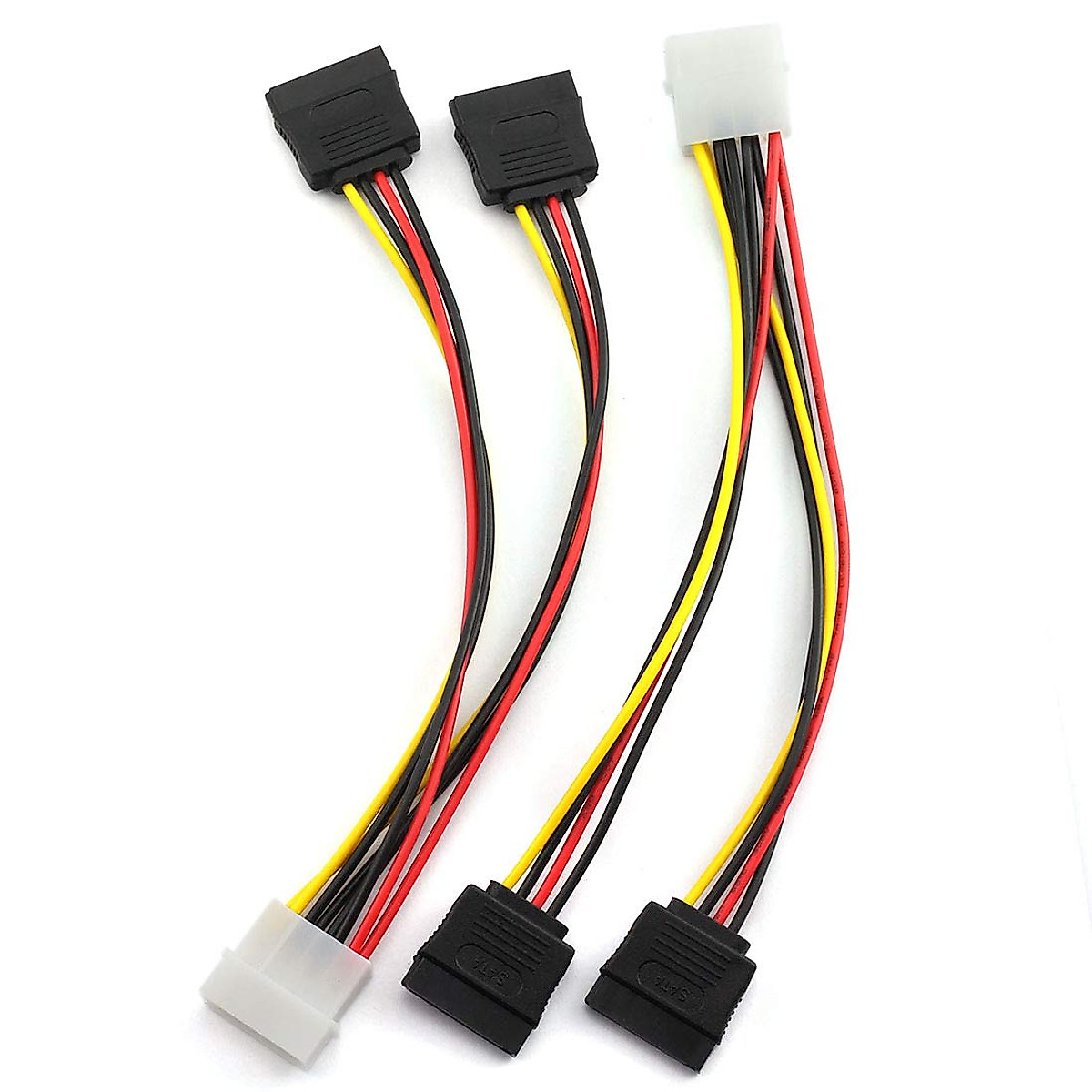 SDTC Tech 4 Pin Male IDE Molex to 15 Pin Female Dual SATA Power Splitter Adapter Cable 18AWG Copper Serial ATA Hard Drive Extension Cable (20cm) - 2 Pack