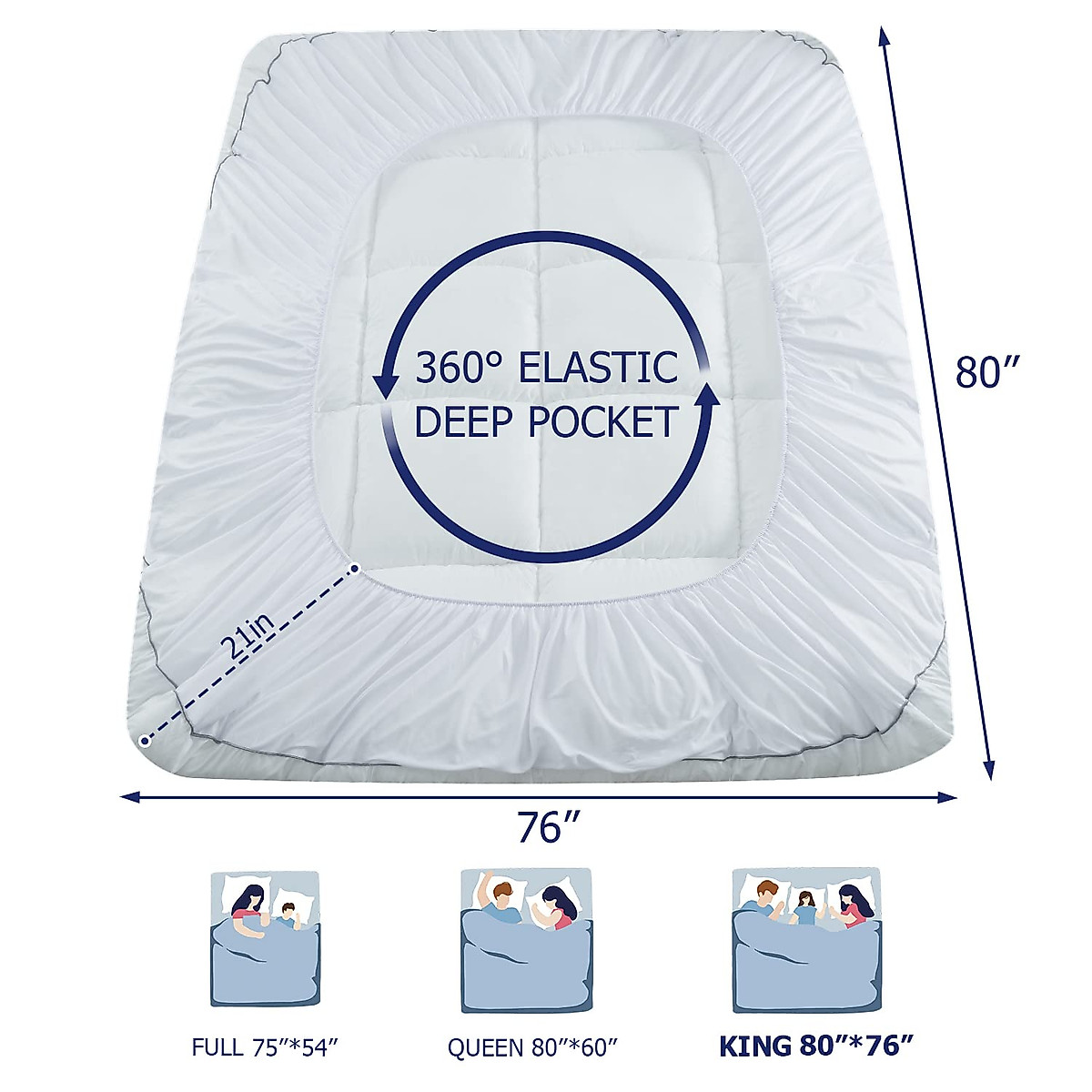 Marine Moon King Mattress Topper, Cooling Pillow Top, Hotel Quality Down Alternative Pillow Topper Cover, Plush Thick Bed Toppers for Back Pain with Deep Pocket