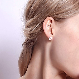 ChicSilver Tiny CZ Star Earrings Magen Star of David Stud Earrings 925 Sterling Silver Hypoallergenic Earrings for Women