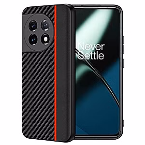 Miimall Compatible for One Plus 11 5G Leather Case, with Carbon Fiber Pattern, Anti-Fingerprint Ultra-Thin Lightweight Shell, Full Coverage Shockproof Cover Case for One Plus 11 5G, 2023(Black&Red)