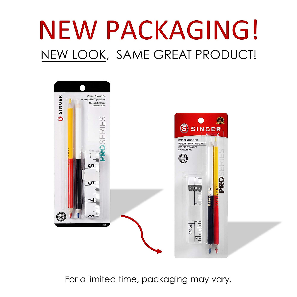 Singer 54328 ProSeries Marking Pencils and Tape Measure, Red, Yellow, Blue, White 3 Piece