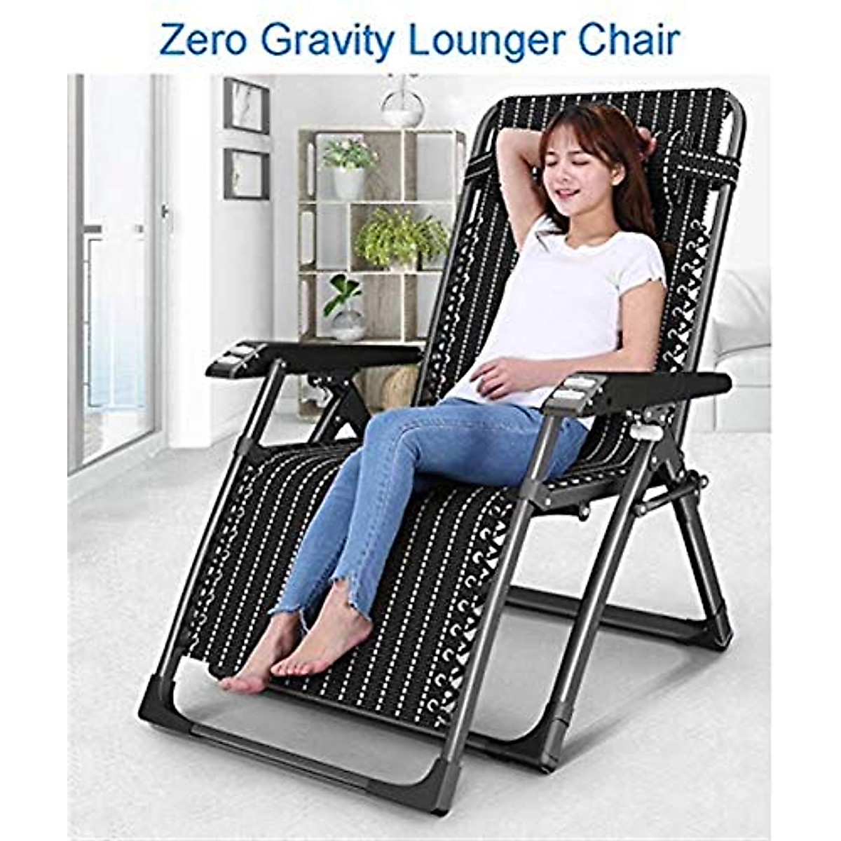 HOUKAI Household Stools Office Desk Chair Zero Gravity Patio Loungers Folding Camping Recliner Chair Sun Loungers Lawn Outdoor Office Beach Portable Garden Chair Supports 200Kg Black Very Practical