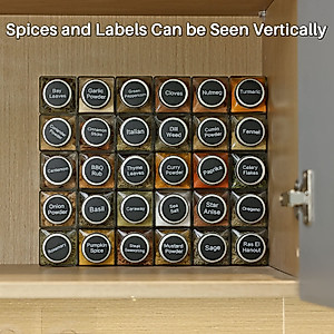 MIUKAA 49-Pack Cube Glass Spice Jars with 372 Labels, 49 Shakers, Lids, 4.5 oz Empty Square Spice Bottle, Reusable Clear Kitchen Spice Storage Containers