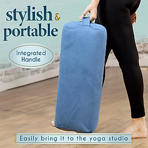 Florensi Yoga Bolster Pillow-Luxurious Velvet Bolster for Restorative Yoga-Large Rectangular Cushion with Carry Handle-Supportive Meditation Cushion-Machine Washable Cover and Carry Handle(Light Blue)