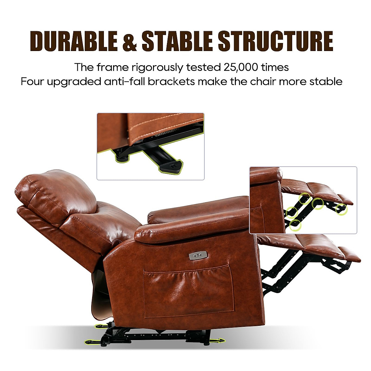 RIHEREFY Electric Recliner,PU Leather Recliner Chair with Extended Footrest,Recliner Chairs for Adults,Extra Wide Reclining Massage Chair with 2 Side Pockets & USB Ports