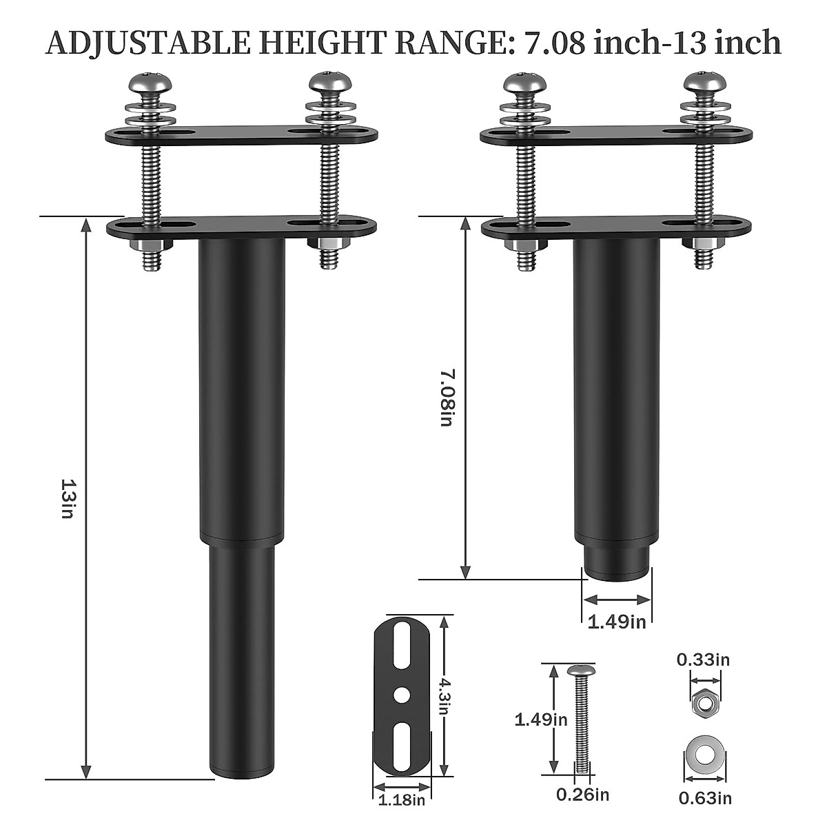 Dikeo 4 Pcs Adjustable Metal Bed Frame Support Leg, Bed Support Legs 7.08" - 13", Bed Support Legs for Wood Slats, Bed Replacement Legs, Adjustable Bed Legs Replacement 881Ibs/400kg