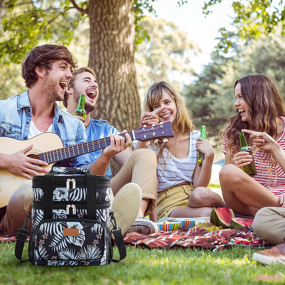 Lifewit Lunch Box for Men Women Double Deck Lunch Bag, Large Insulated Soft Cooler Bag, Leakproof Soft Meal Prep Lunch Tote with Shoulder Strap for Adults for Work/Flight/Travel, 12L/16Can, Flower