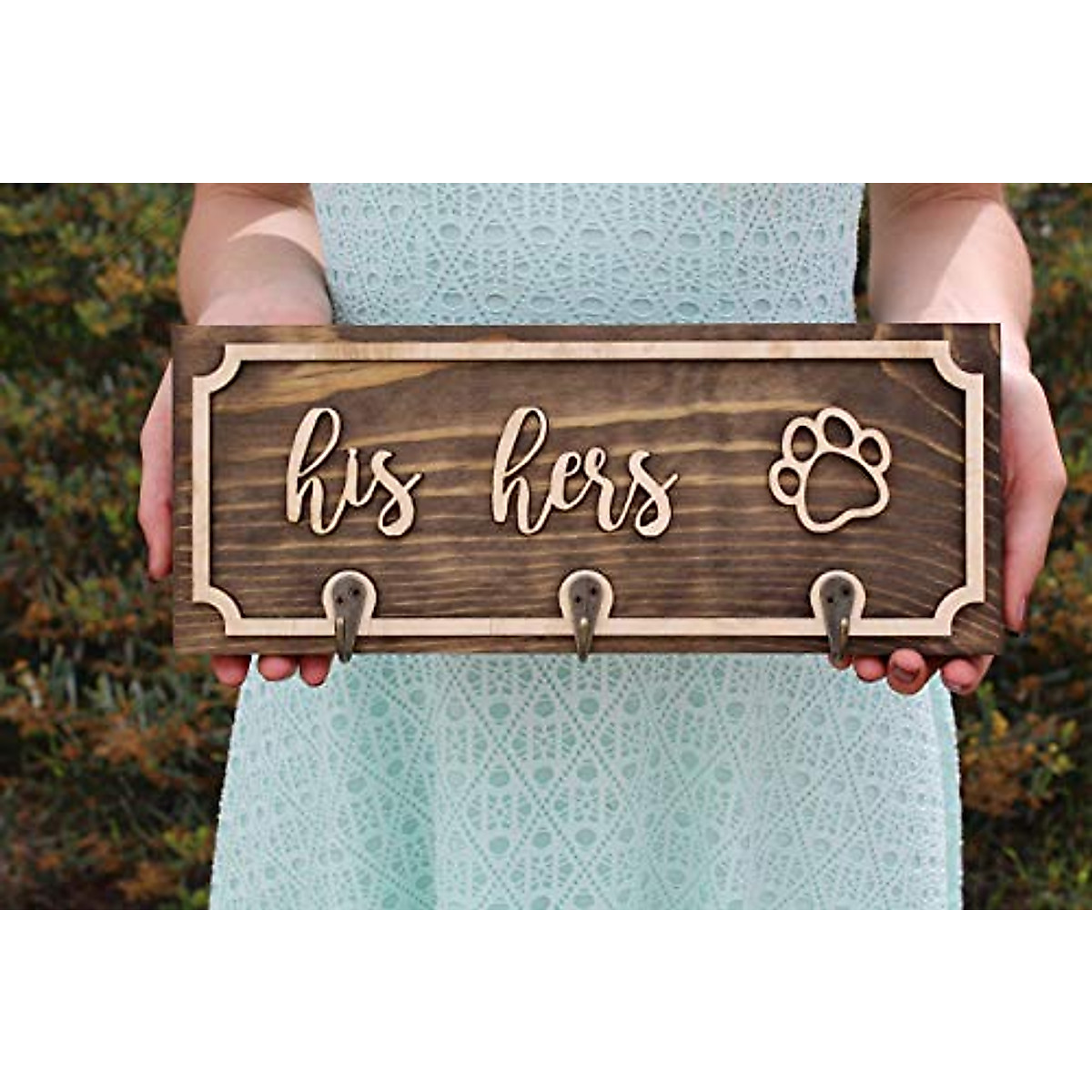 Handmade Wood Leash and Key Holder - Custom Personalized His and Hers, Pawprint