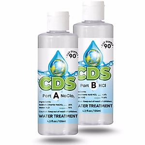 CDS Set, Chlorine Dioxide Water Treatment 8 oz KIT, w | Accu-Drop lids | Sodium Solution w/ 4% HCL, Extra Large Bottle KIT by CDS