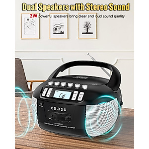 Sunoony CD and Cassette Player Combo, Boombox CD Player Portable with AM/FM Radio, Tape Recording, Stereo Sound, AC/DC Powered, AUX/Headphone Jack, Sleep Timer for Home, Senior, Child