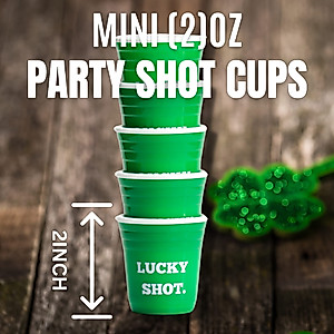 Tipsy Umbrella "LUCKY SHOT St. Patrick’s Party Favor Shot Glass Set - (Set of 5) Reusable Hard Plastic Party Cup Shot Glasses (Green)