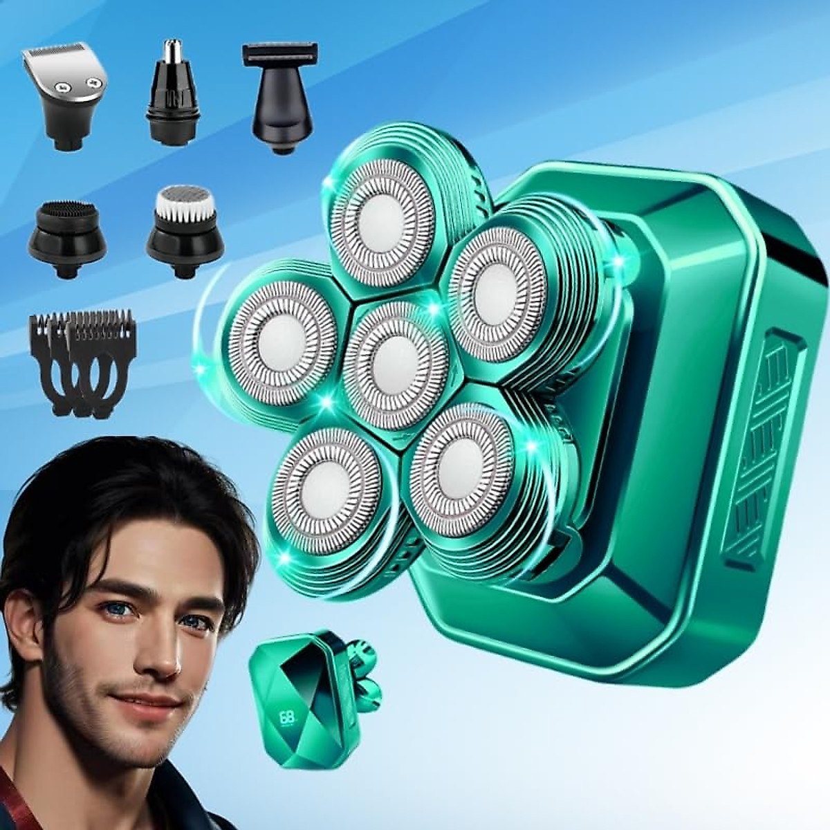 Head Shavers for Bald Men, 6-in-1 Electric Razor for Men, 7D Anti-Pinch Mens Grooming Kit with Nose Hair Trimmer, Beard Trimmer for Men, Waterproof & Rechargeable Electric Shavers Gift for Men