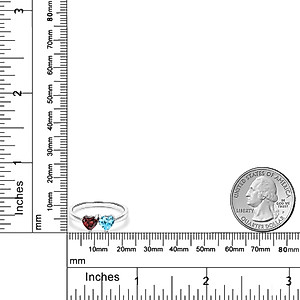 Gem Stone King 925 Sterling Silver Customized and Personalized Name Engraved Promise Love Gemstone Birthstone Double Heart Shape Fashion Mothers Name Ring For Women (Size 7)