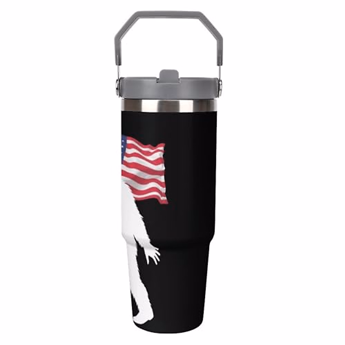 Patriotic America Flag Bigfoot 30 OZ Insulated Tumblers with Handle And Straw Leakproof Vacuum Insulated Stainless Steel Water Bottle for Car Fishing Travel