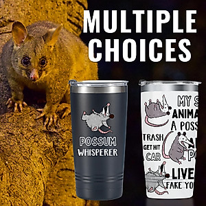 Onebttl Possum Gifts for Women & Men, Unique Gifts for Possum Lover, Possum 20oz Tumbler with Spill-Proof Lid, Opossum Gifts, Gift Box Included - White