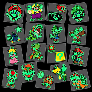 Mario Birthday Party Supplies, 34Pcs Temporary Tattoos Party Favors, Glow In The Dark Removable Skin Safe, Fake Tattoo Stickers for Goody Bag Treat Bag Stuff for Mario Birthday Party Gifts