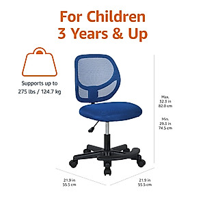 Amazon Basics Kids Adjustable Mesh Low-Back Swivel Study Desk Chair with Footrest, Blue