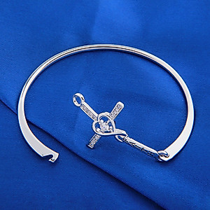 WUSUANED Infinity Love Heart God Cross With Faith Inscription Christian Bracelet Religious Gift for Women(faith cross bracelet silver)