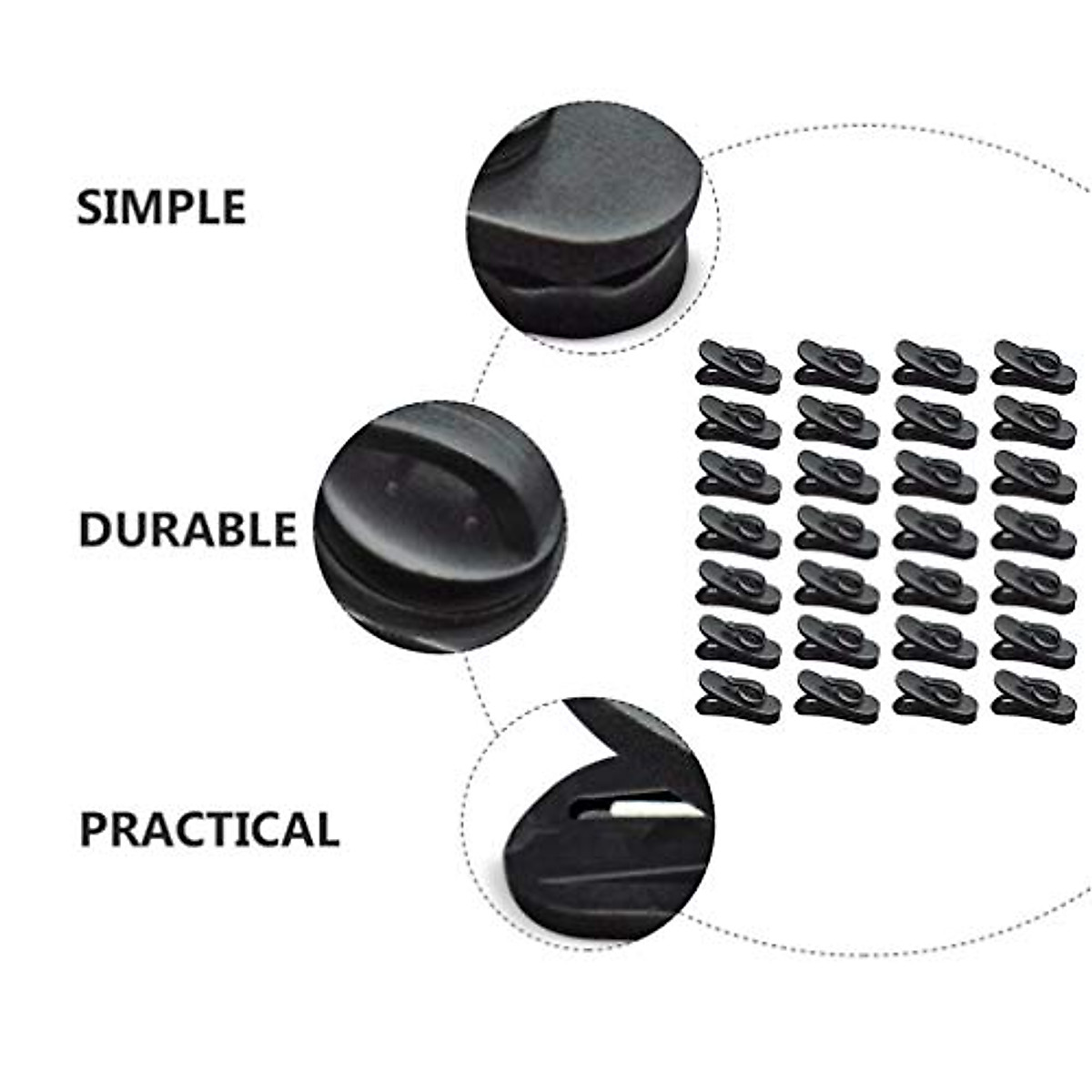 MILISTEN 100pcs Earphone Wire Clip 360 Degree Rotate Earphone Cable Clothing Clip Plastic Earbud Clip for Fixing Round Wire Earphone Headphone Microphone Black