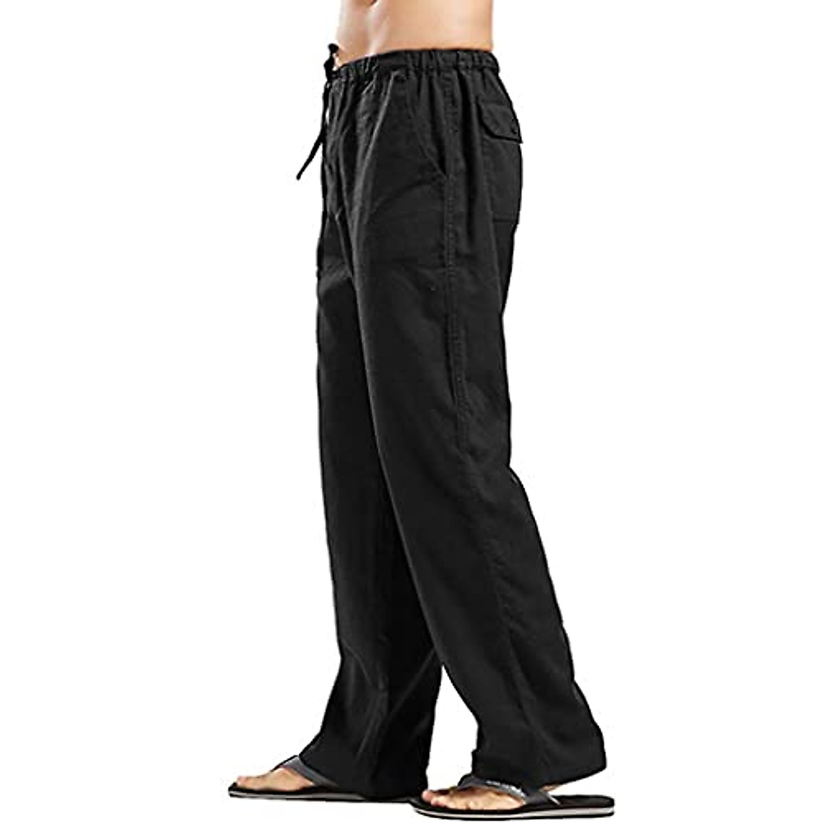 utcoco Qiuse Men's Casual Loose Fit Straight-Legs Stretchy Waist Beach Pants (Large, Black)