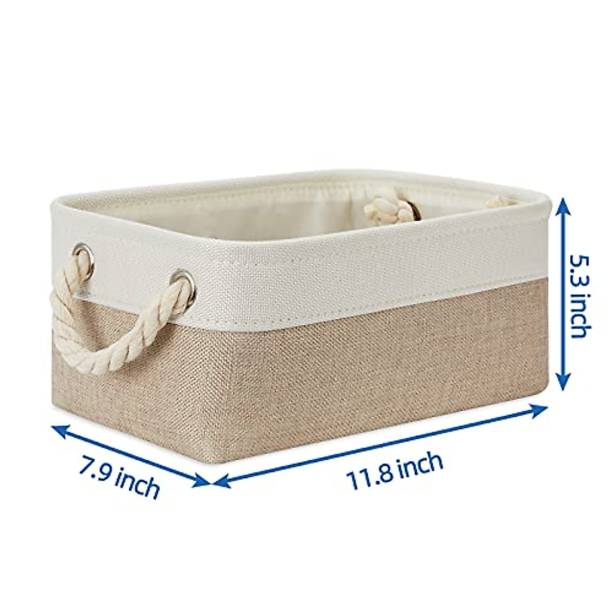 Temary Fabric Storage Baskets Set Of 6 Small Storage Bins Bundled with 2 Pack Decorative Baskets for Storage (White&Khaki, 11.8Lx7.9Wx5.3H Inches, 16Lx12Wx12H inches)