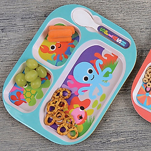 French Bull 11" Kids Everyday Tray - Divided Tray and Spoon Set, Ocean Animals (74412)