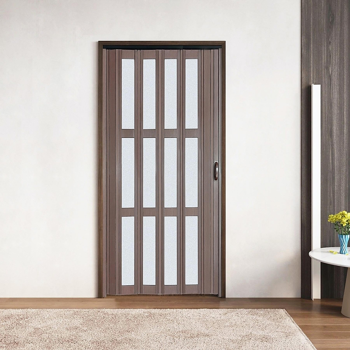 CCBOYSHARDWARE 36X96in Accordion Door,Interior Folding Doors for Closet Includes Hardware and Lock,Brown