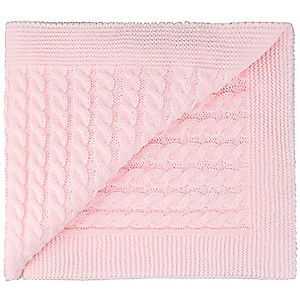Lilax Baby Cable Knit Blanket Soft Warm Toddler for Boys and Girls 35X30 Inch Pink