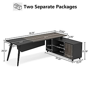Tribesigns L-Shaped Computer Desk with File Cabinet, 78.74 Inch Large Executive Office Desk with Shelves, Industrial Business Furniture Desk Workstation for Home Office (Grey)