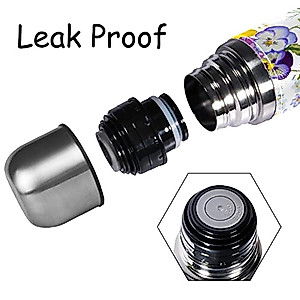 Stainless Steel Leather Vacuum Insulated Mug Flowers Thermos Water Bottle for Hot and Cold Drinks Kids Adults 16 Oz