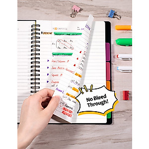 SUNEE 5 Subject Notebook College Ruled - 240 Pages, 6.2"x8.5", 5 Pocket Colored Dividers, 3-Hole Punched Paper, Black