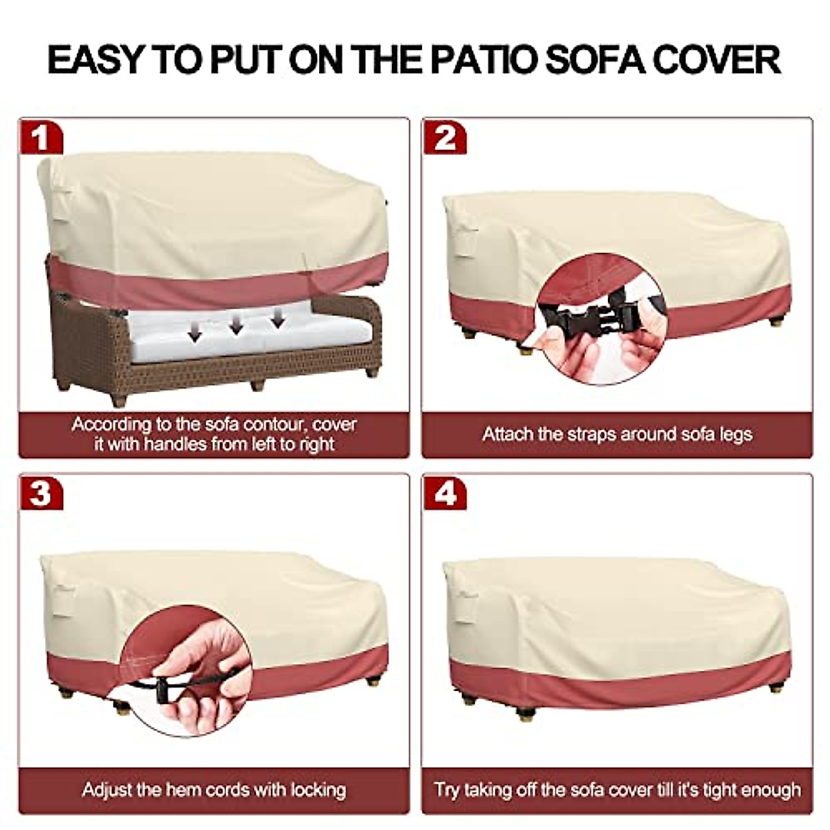 U-COMSO 【Upgraded Heavy Duty 600D Patio Furniture Sofa Covers, 3-Seater Outdoor Furniture Cover Waterproof for Sofa Loveseat Couch(90" W×42" D×32" H),Orange