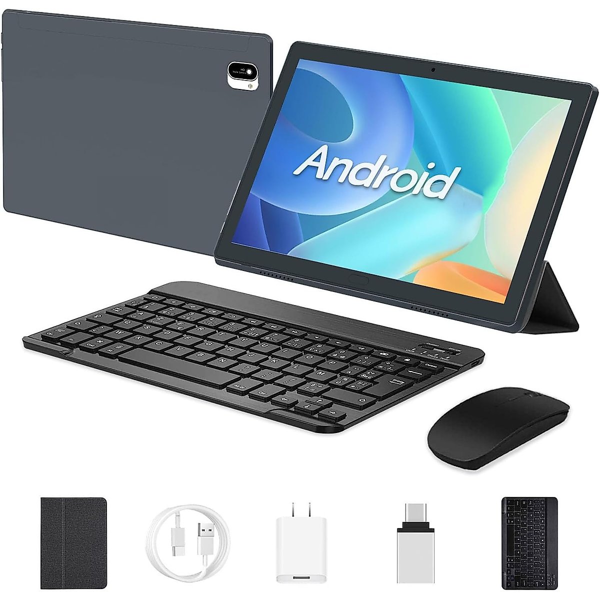 AOYODKG Tablet 2 in 1, 10.1 inch Android Tablet with Keyboard, Case Mouse, 8GB RAM+64GB ROM(1TB Expand), Octa-Core Processor, 1920x1200 IPS HD Display, Games, Wi-Fi, Bluetooth, AYO-A10 (Gray)
