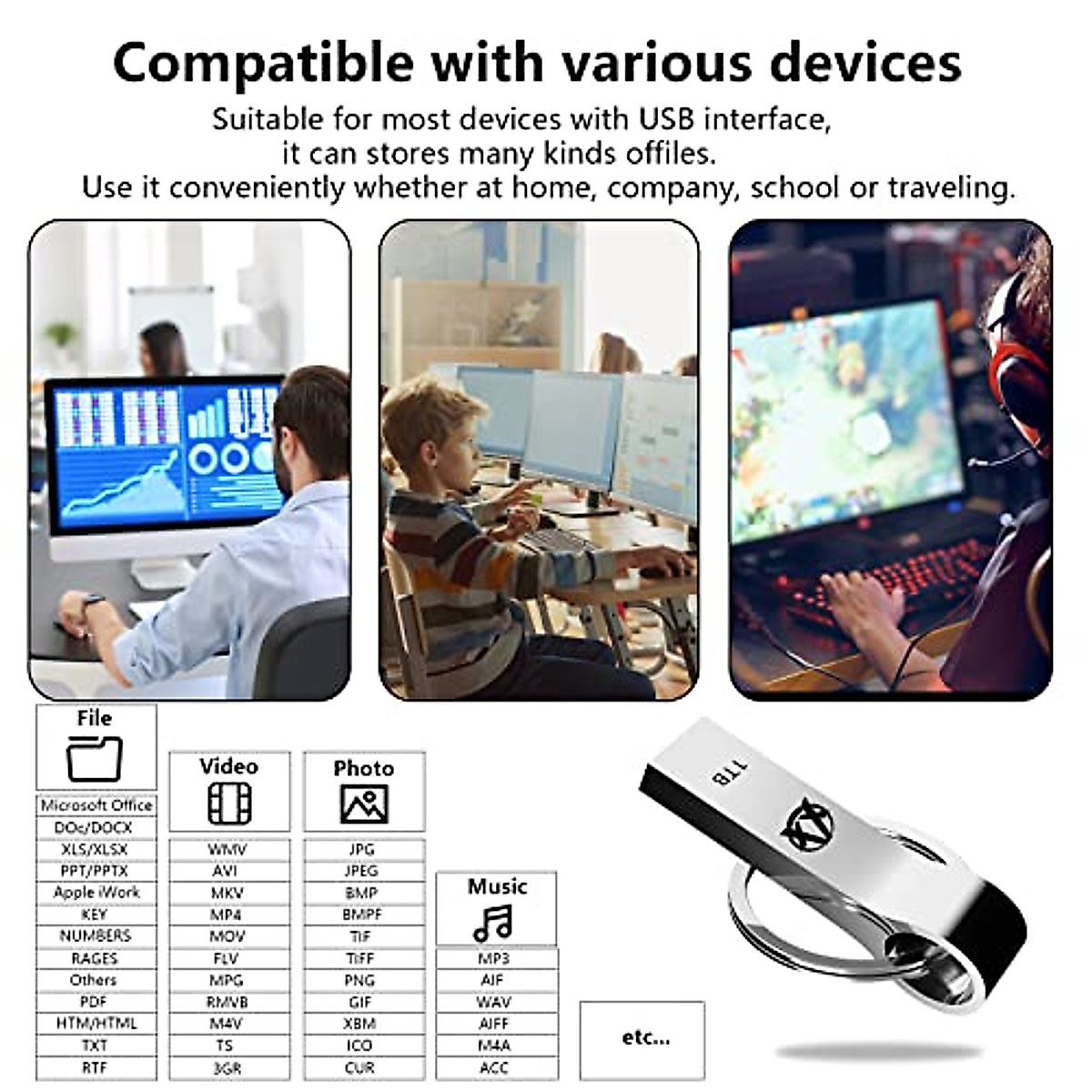 USB Flash Drives 1TB, Ahinsoa Portable 1000GB Thumb Drive- High Speed USB Drive Memory Stick Ultra Large Data USB Stick Storage, Waterproof Jump Drive Pen Flashdrive with Keychain