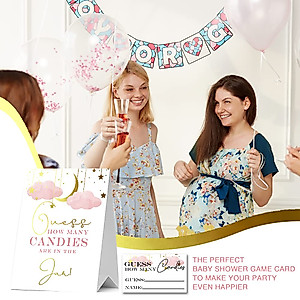 Guess How Many Candies Baby Shower Games, Pack of 1 Logo and 50 Cards, Golden Star and Moon, Pink Cloud, Baby Shower Signs, Baby Shower Invitation Set, Bridal Shower Sign, Gender Reveal - JRM309