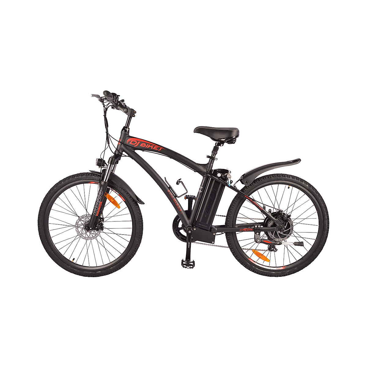 DJ Mountain Bike 750W 48V 13Ah Power Electric Bicycle, Matte Black, LED Bike Light, Fork Suspension and Shimano Gear
