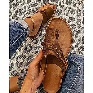 Women Flip Flop Slippers Casual Summer Comfy Orthopedic Shoes Ladies Ring Open Toe Non-Slip Slides Flat Sandals Brown