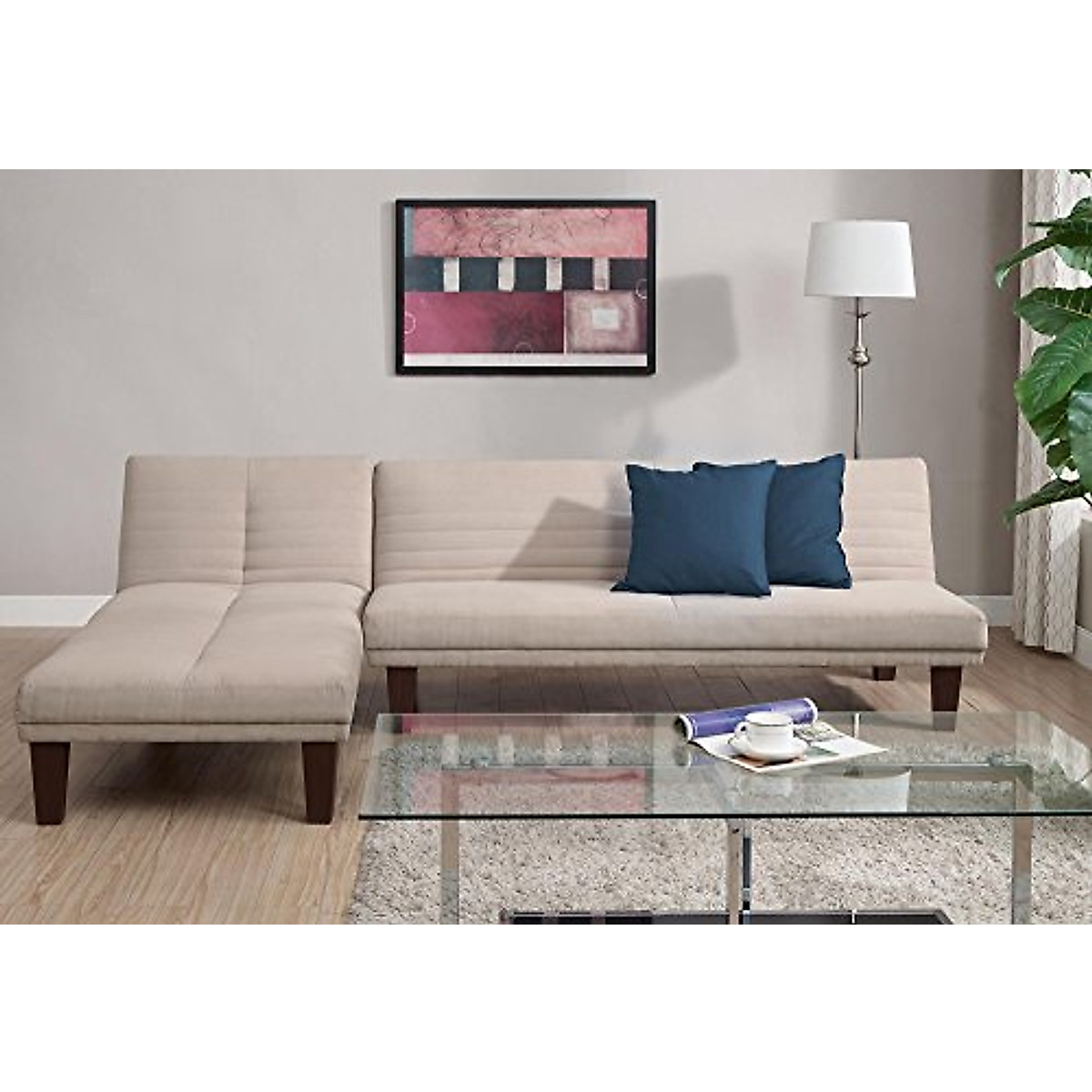 DHP Dillan 69 Inch Futon Sofa Bed, Modern Armless Upholstered Couch Sleeper with Tufted Back and Seat, Full, Tan
