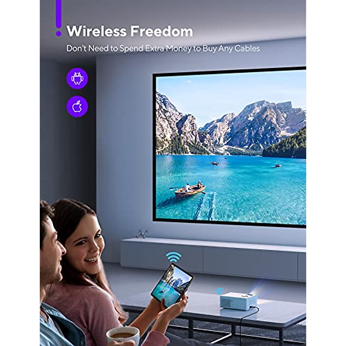 Native 1080P WiFi Projector, AKIYO 300'' Max iOS & Android Wireless Connection Phone Projector, Portable Video Home Outdoor Movie Projector, Support HDMI, TV Stick, USB, PS5, Carrying Case Included