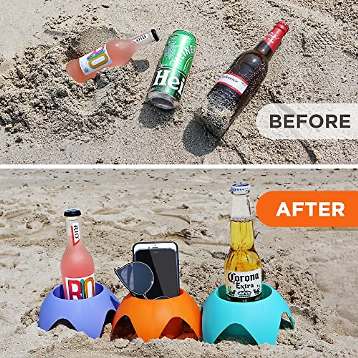 Beach Vacation Essentials Accessories - Beach Drink Cup Holder Sand Coasters, Beach Trip Must Haves Sand Cup Holders for Women Adults Family Friends(Multicolor, 7 Pack)