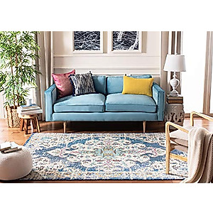 SAFAVIEH Madison Collection Area Rug - 10' x 14', Navy & Grey, Boho Chic Medallion Distressed Design, Non-Shedding & Easy Care, Ideal for High Traffic Areas in Living Room, Bedroom (MAD452M)
