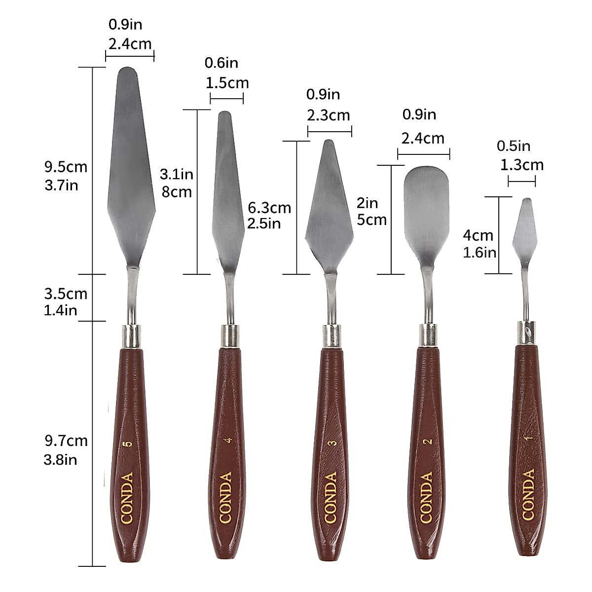 CONDA Palette Knife Painting Stainless Steel Spatula Palette Knife Oil Paint Metal Knives Wood Handle (Red 5 Piece)