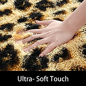 Amearea Fluffy Leopard Rug, Premium Cheetah Print Rugs, Soft Comfy Faux Fur Animal Print Carpet for Kids Room Bedroom, Living Room, Shaggy Teen Room Home Decor, Khaki 4x6 Feet