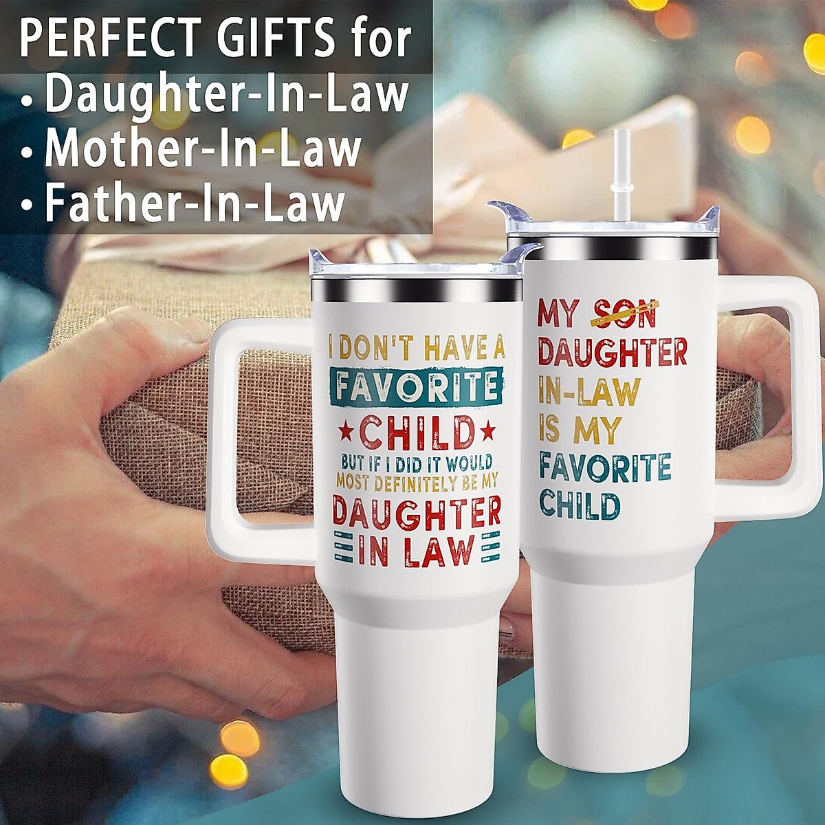 Gifts for Mother/Father In Law from Daughter In Law Funny Mother's/Father's Day Gifts for Mom Christmas Gift for Mother In Law,40 oz Mom/Dad Tumbler with Handle Mother/Father In Law Brithday Gifts