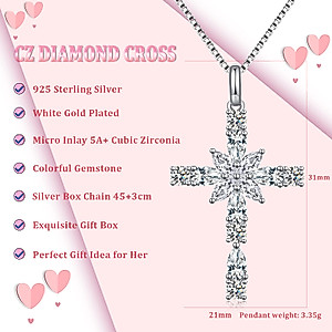 ZDaoBen Cross Necklace for Women Diamond CZ Cross Necklace Sterling Silver Cubic Zirconia Birthstone Cross Necklace for Women Cross Jewelry April Birthstone Necklace White Cross Jewelry