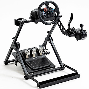 Hottoby X-Shaped Foldable Racing Steering Wheel Stand With Seat Fixing Slot and Water Cup Holder Fit for Logitech/Thrustmaster/Moza G29, G920, G923, T300RS Adjustable Racing Simulator Cockpit No Wheel