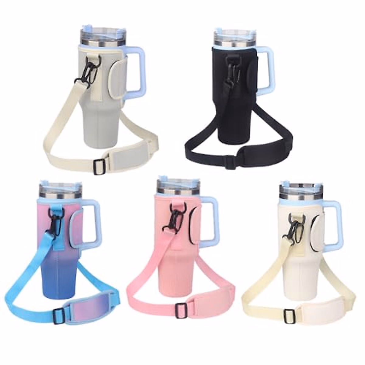 Tzou 40OZ Bottle Pouch Holder with Adjustable Shoulder StrapNeoprene Water Bottle Holder for Hiking Travelling Camping Polyester Light Gray