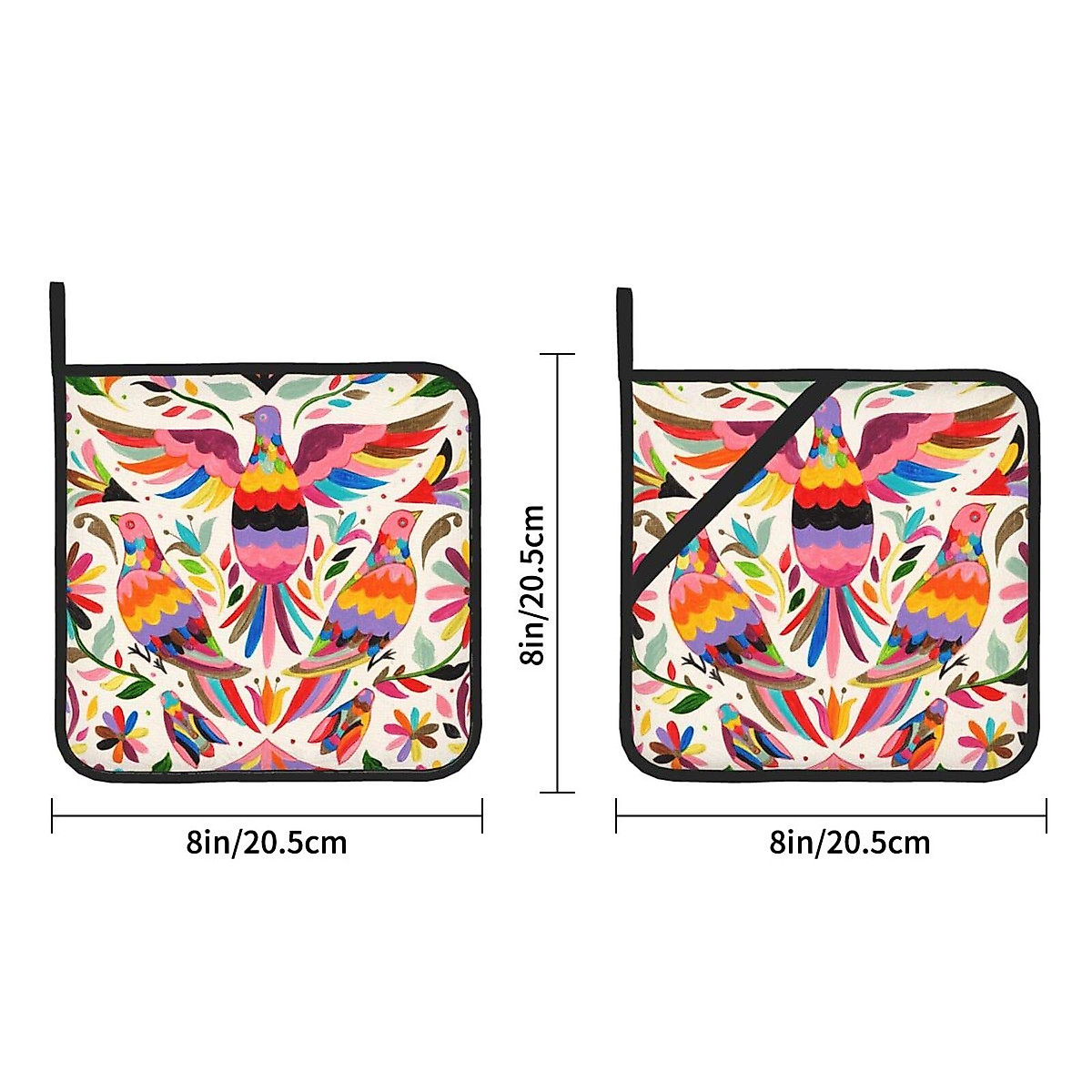 Pot Holders Mexican Floral Ethnic Art Birds Paisley Square Heat Resistant Kitchen Potholder Set of 2 for Cooking Baking BBQ Oven Hot Pads Oven Mitts 8 X8 Inch